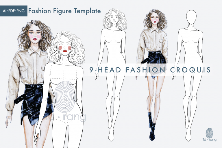 Female Fashion Figure Template, Catwalk Model, 9 Head Fashion Croquis ...