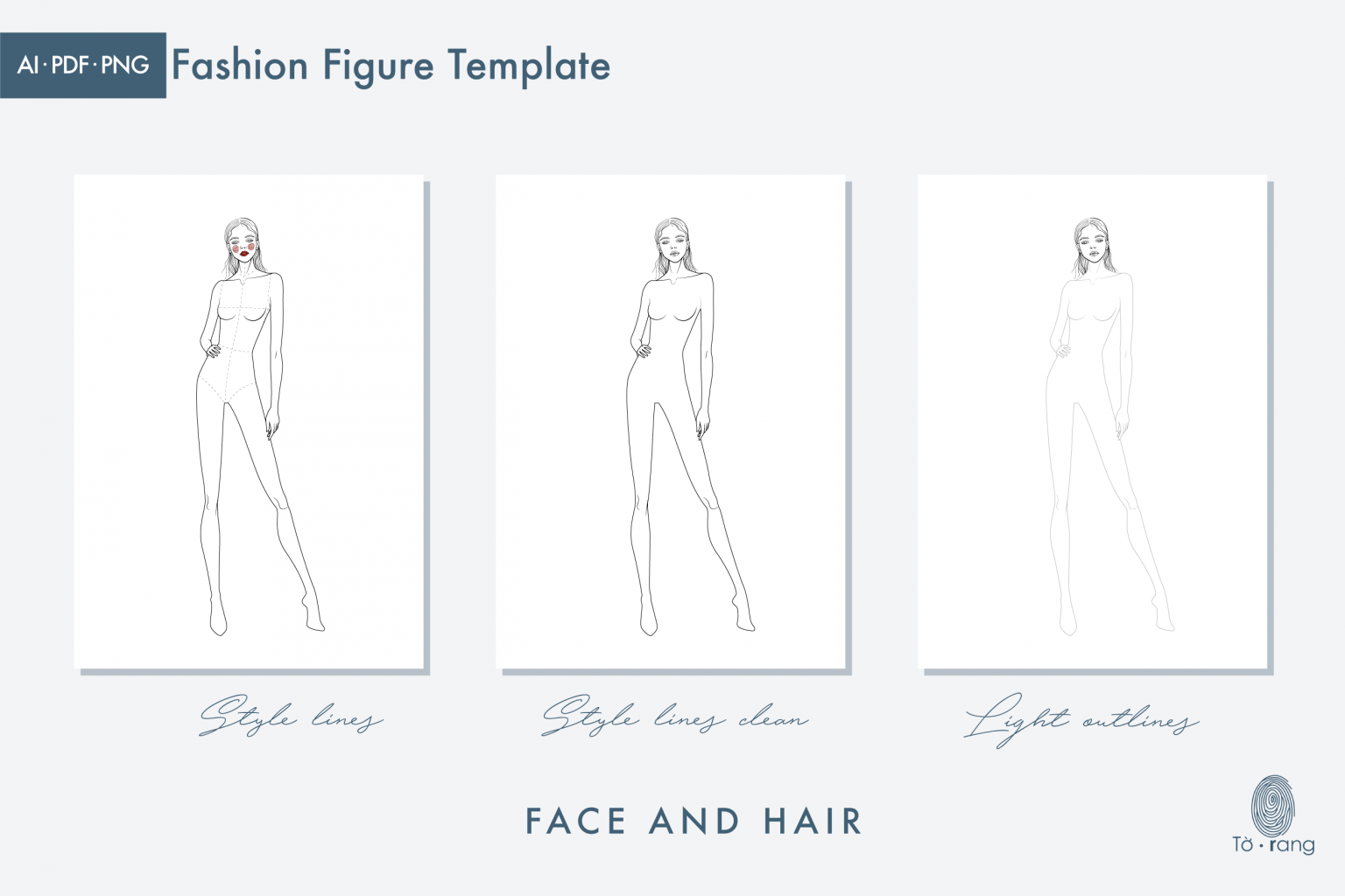 Female Fashion Illustration Croquis Template, 9-Head Fashion Pose ...