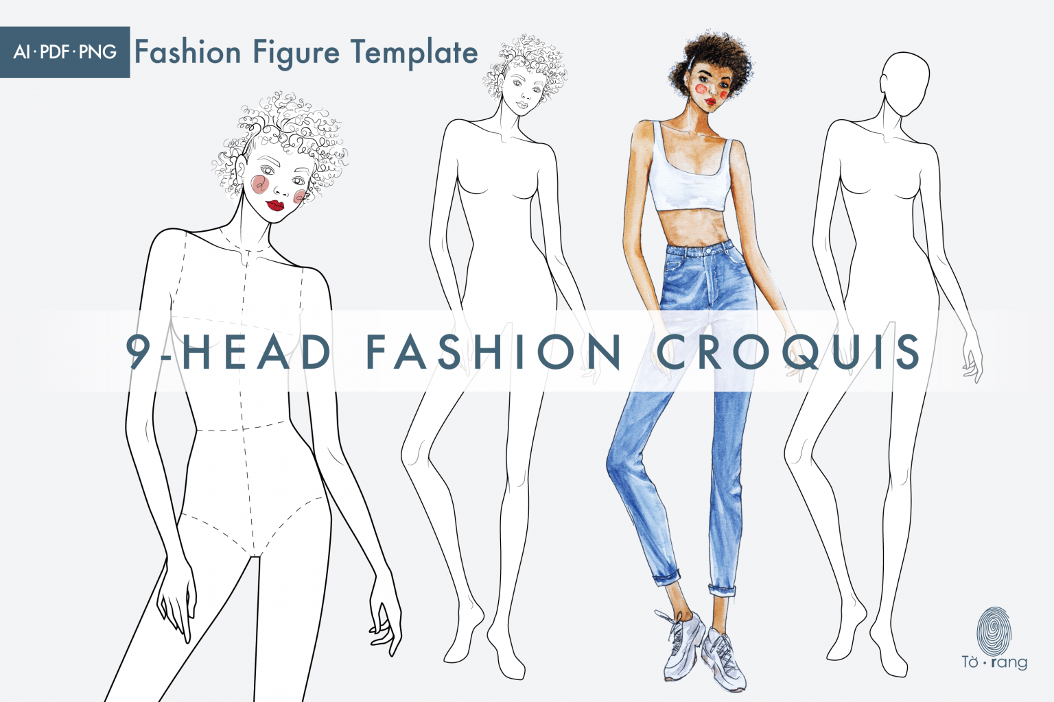 Female Fashion Figure Template, Catwalk Model, 9 Head Fashion Croquis ...