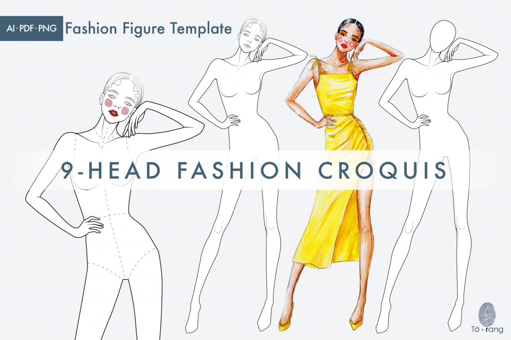 Female Fashion Figure Template, 9-Head Fashion Croquis, Relaxed Pose ...