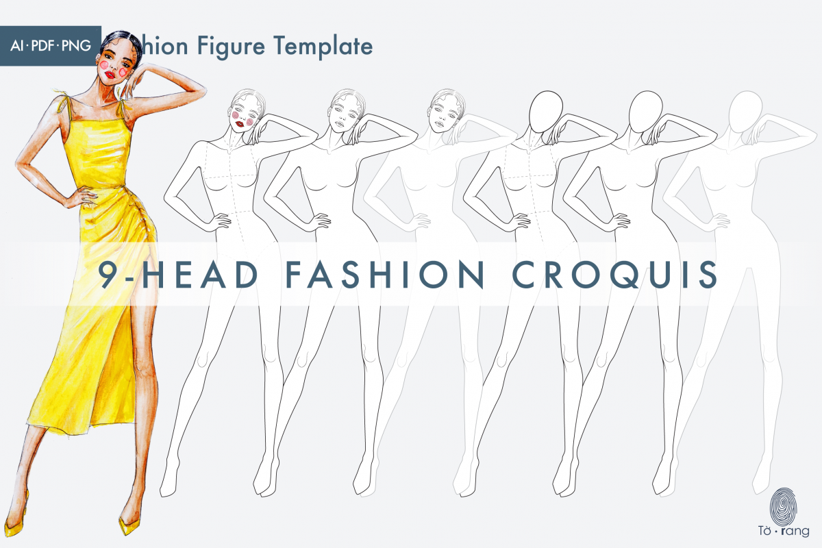 Female Fashion Figure Template, 9-Head Fashion Croquis, Fashion ...
