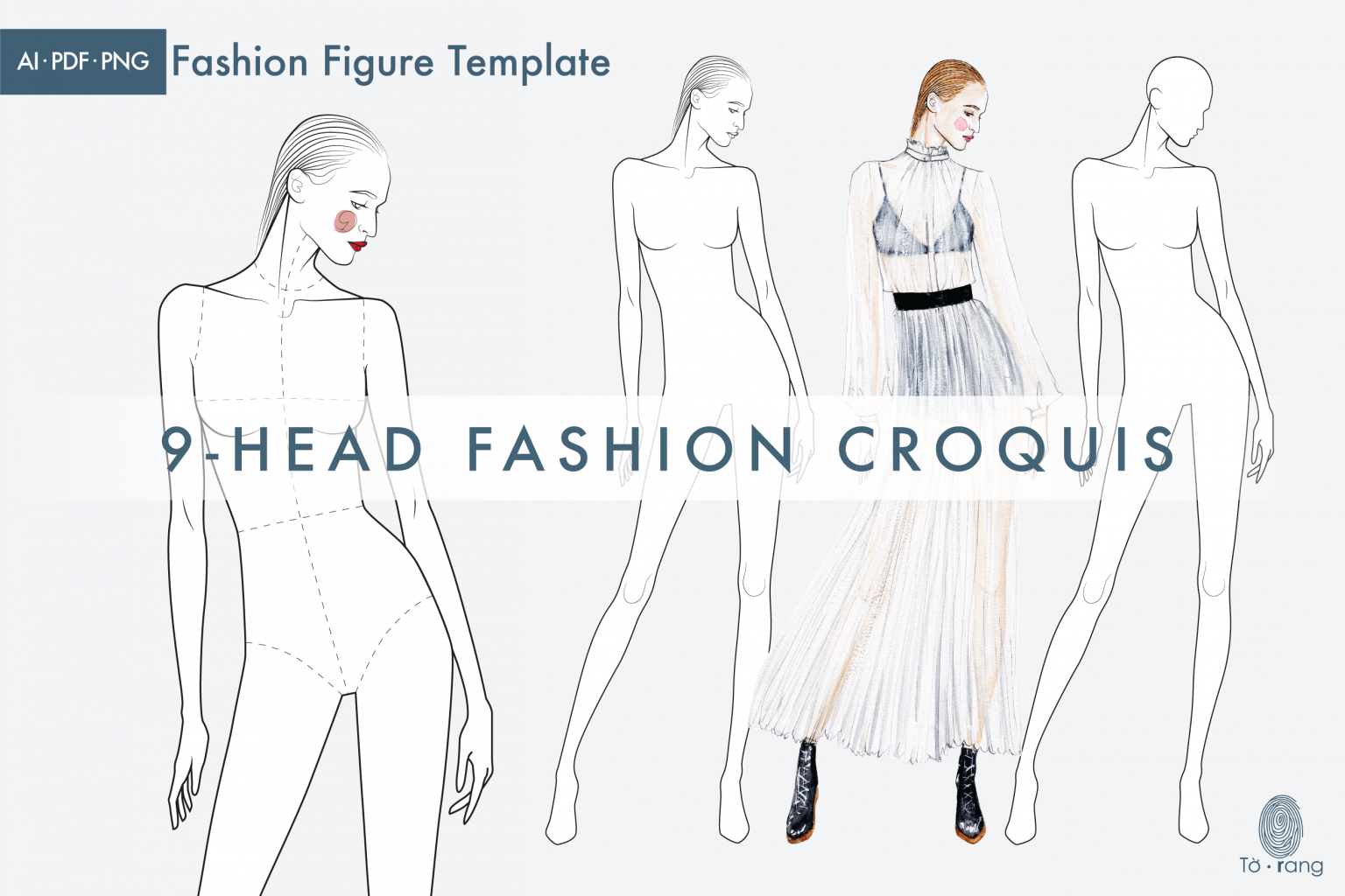 Female Fashion Figure Template, 9-Head Fashion Croquis, Relaxed Pose ...