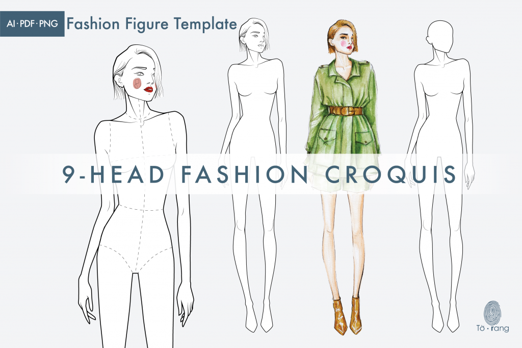 Female Fashion Figure Template, 9-Head Fashion Croquis, Relaxed Pose ...