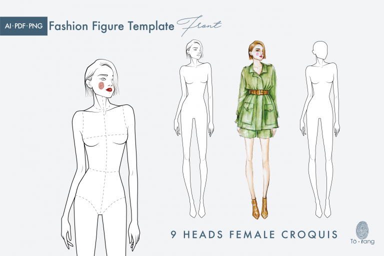 Female Fashion Figure Template – 9 Heads Fashion Croquis - Relaxed Pose ...