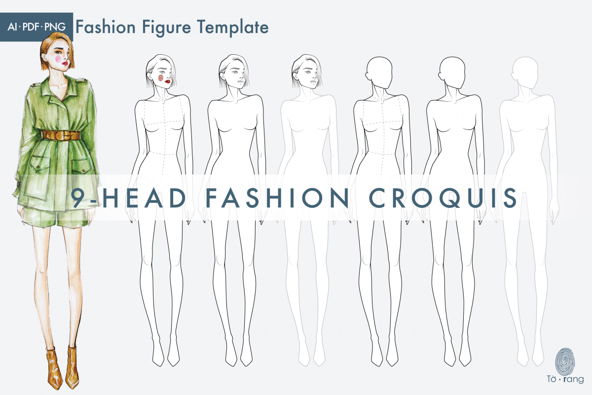 Female Fashion Figure Template, 9-Head Fashion Croquis, Relaxed Pose ...
