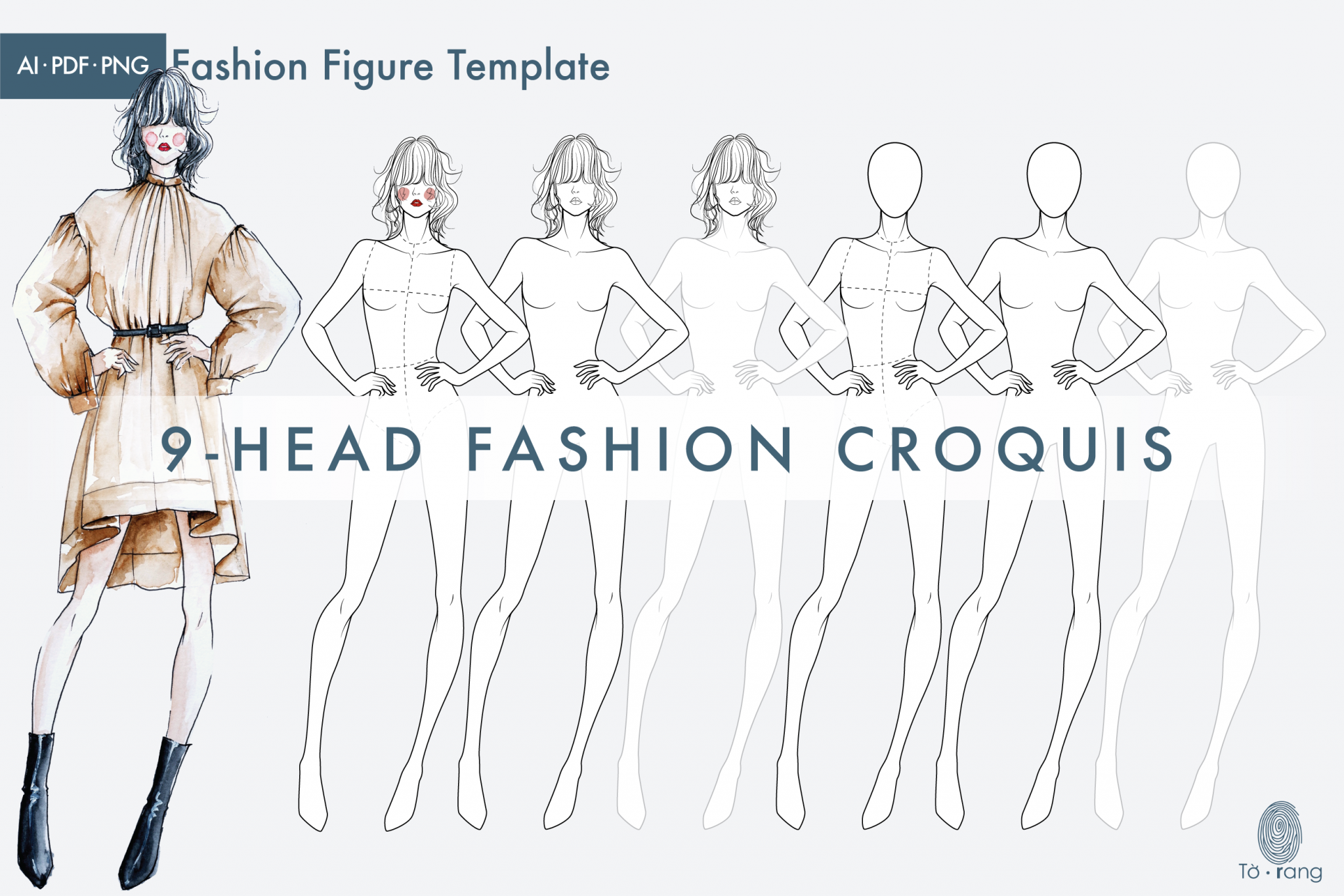 Female Figure Templates for Fashion Illustrations, 9-Head Fashion ...