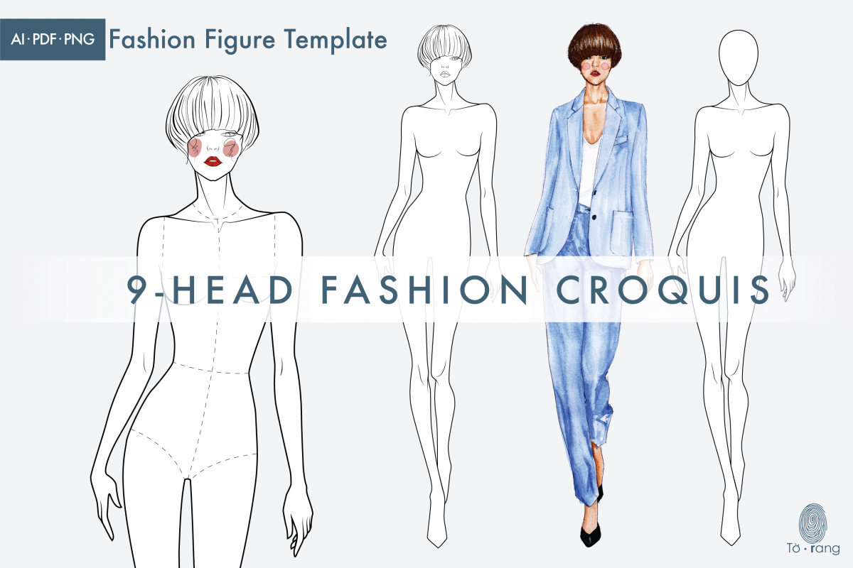 Female Fashion Figure Template, 9 Head Fashion Croquis, Catwalk Pose ...