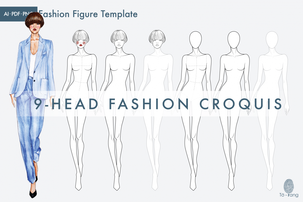 Female Fashion Figure Template, 9 Head Fashion Croquis, Catwalk Pose ...