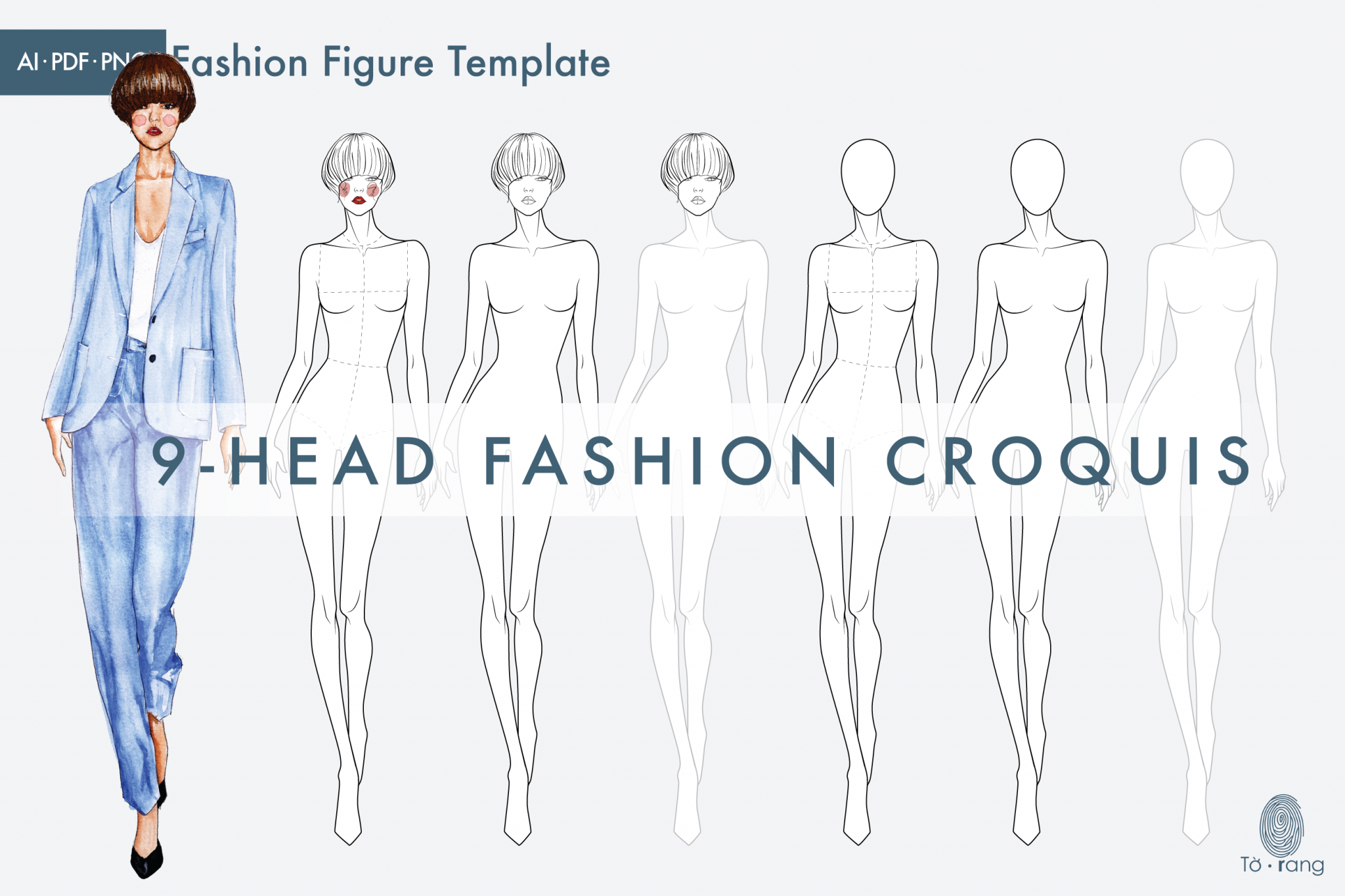 Female Fashion Figure Template, 9 Head Fashion Croquis, Catwalk Pose ...