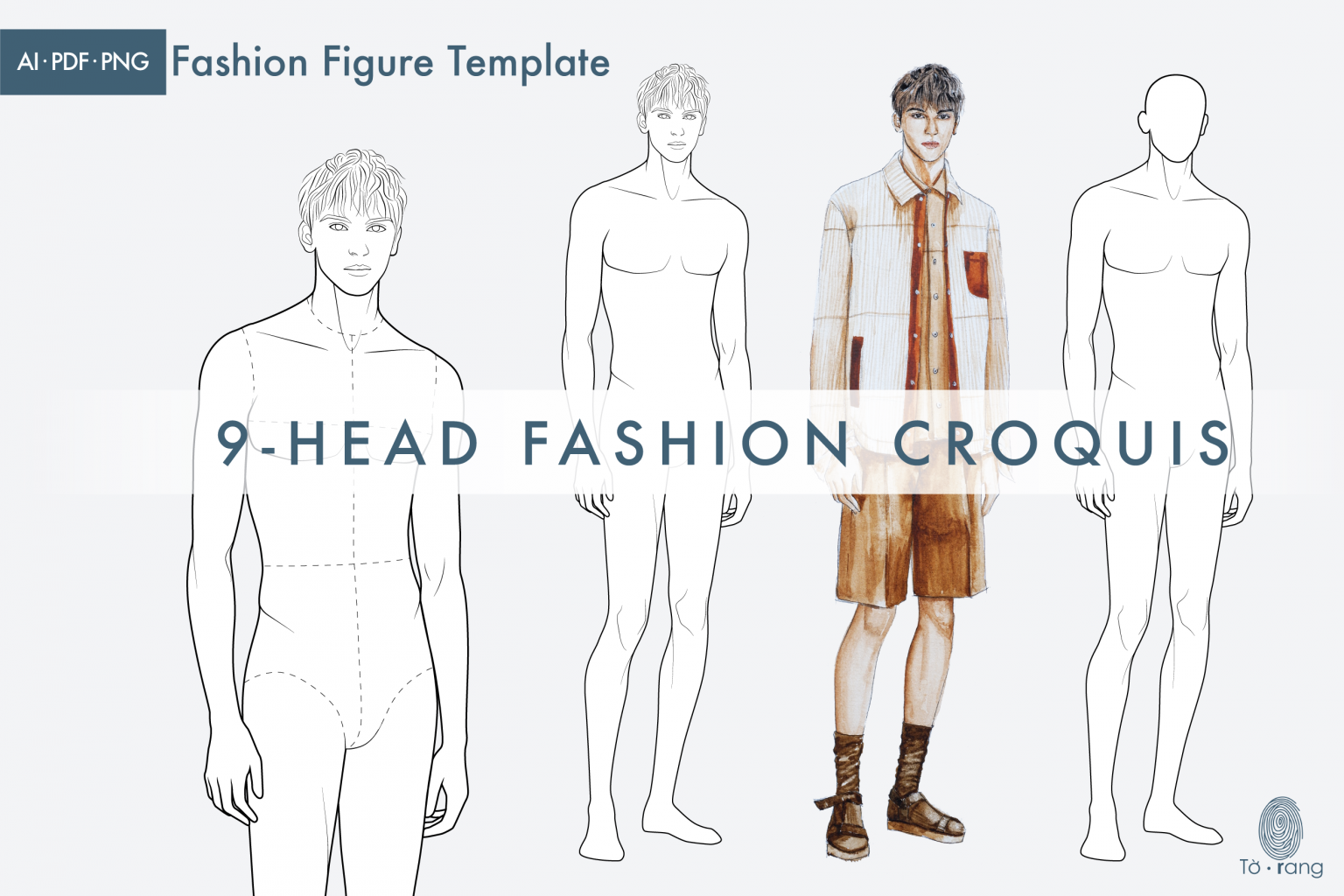 Male Fashion Figure Templates, 9-Head Fashion Croquis, Relaxing Pose ...
