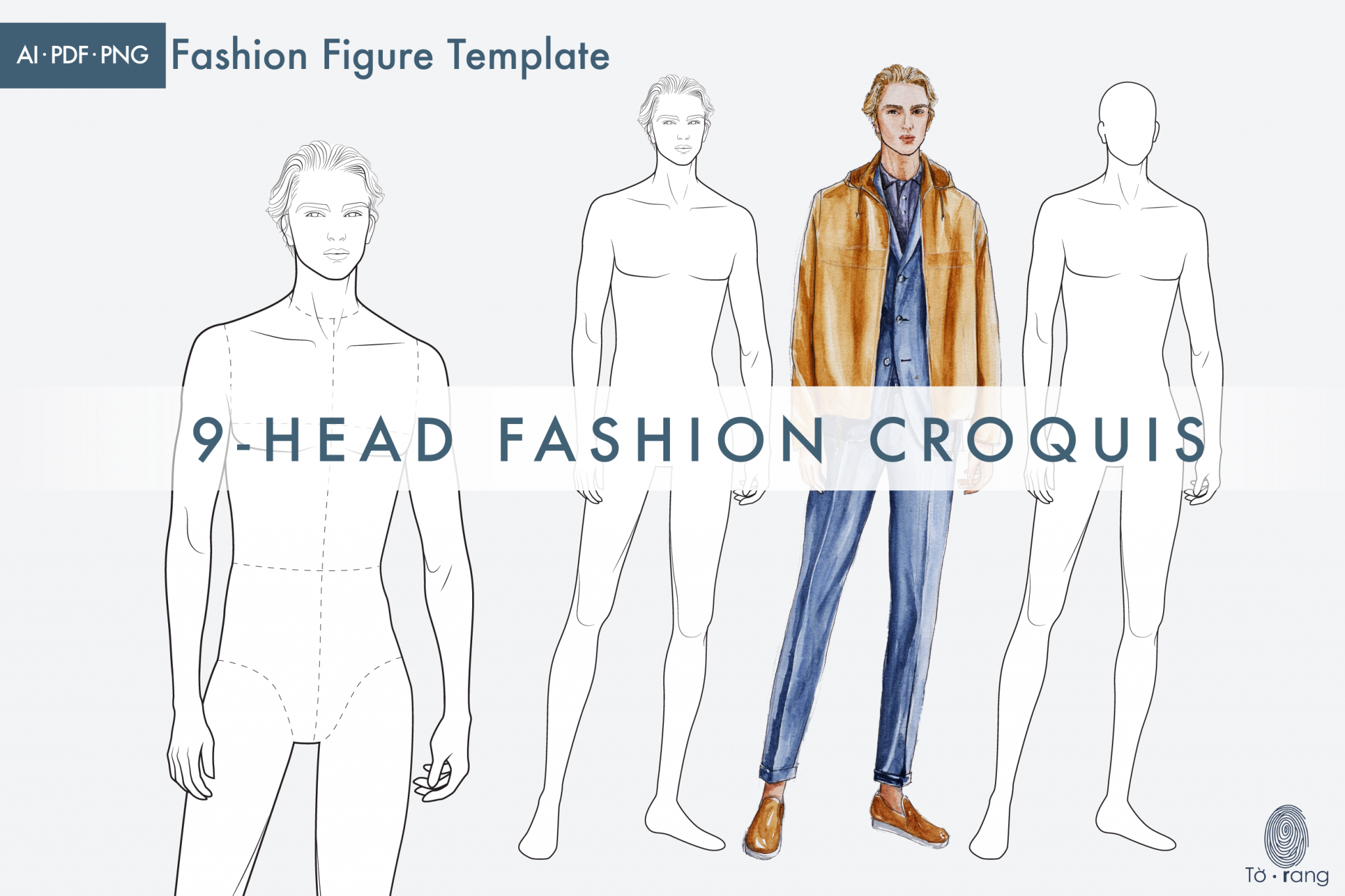 Male Croquis for Fashion Illustration, 9-Head Fashion Figure Template ...