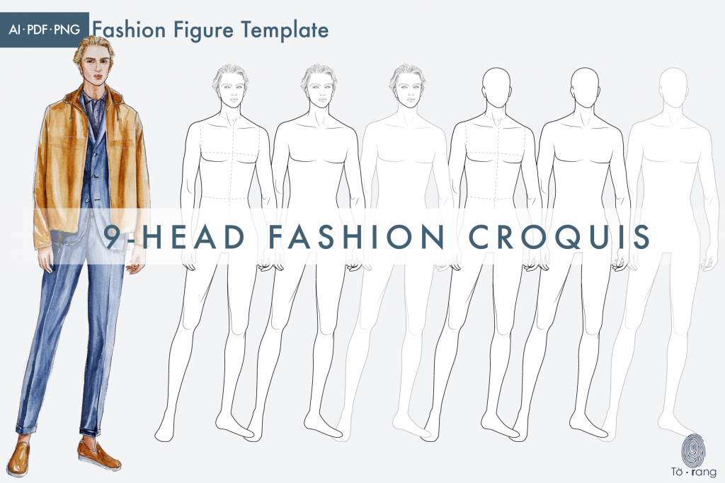 Male Croquis for Fashion Illustration, 9-Head Fashion Figure Template ...