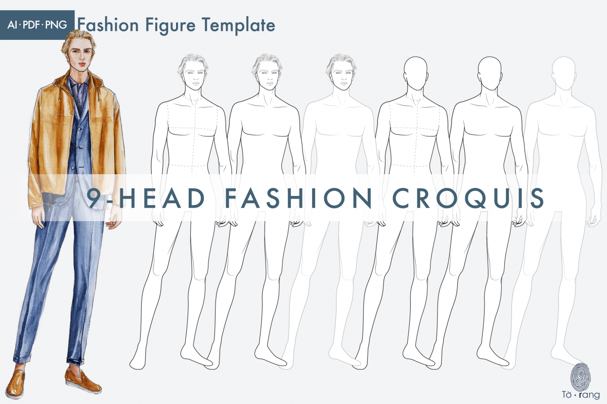 Male Croquis for Fashion Illustration, 9-Head Fashion Figure Template ...