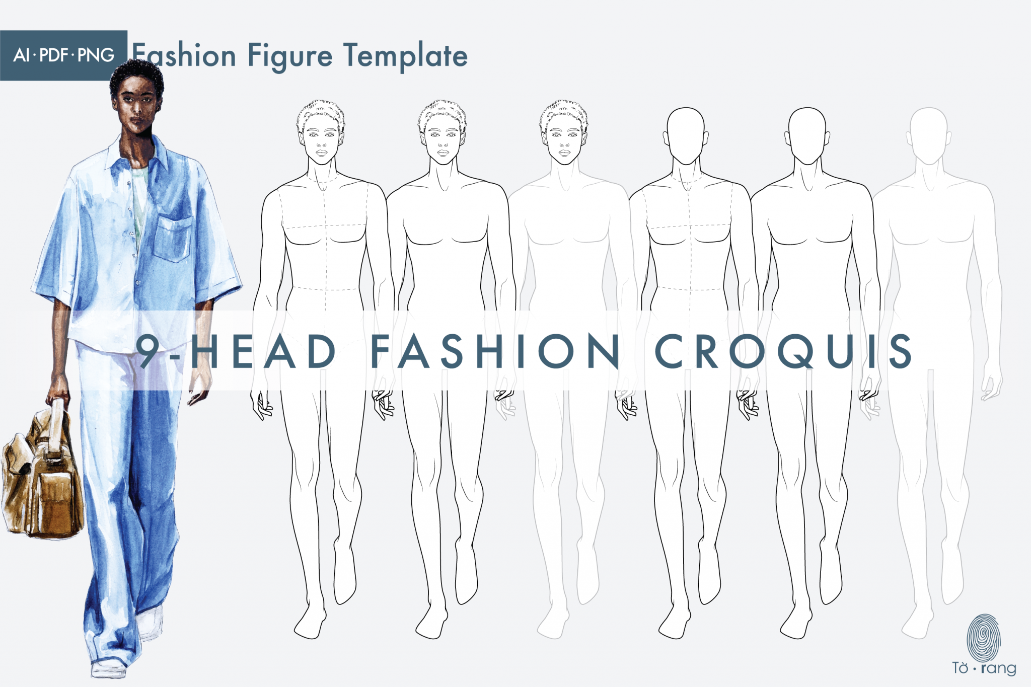 Male Croquis for Fashion Illustration, 9-Head Fashion Figure Template ...