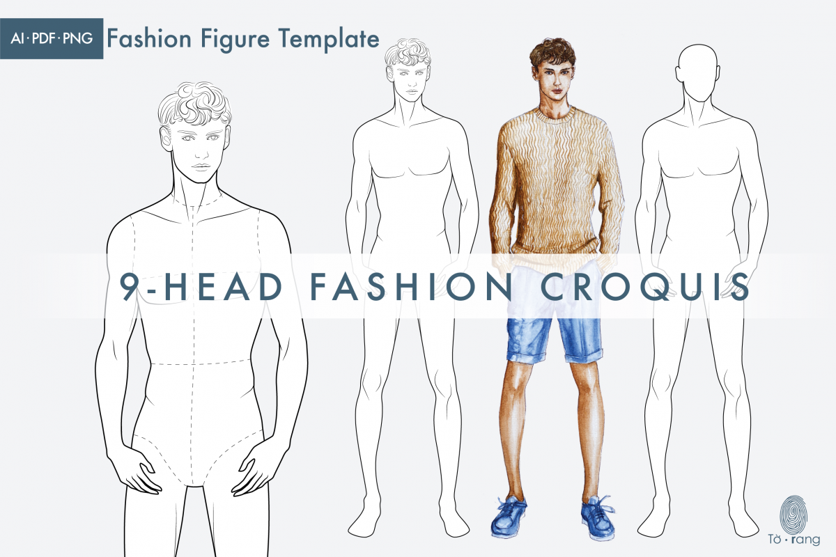 Female Fashion Croquis Template, 3 Different Colored Skin Tones, 9-Head ...