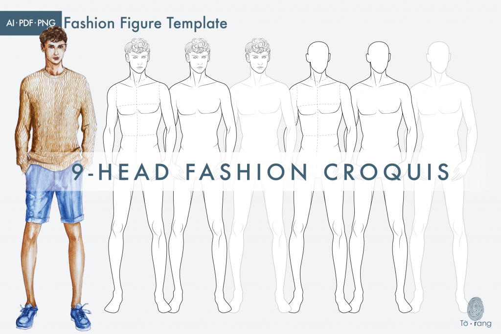 Male Croquis for Fashion Illustration, 9-Head Fashion Figure Template ...