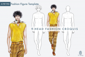 Male Fashion Figure Template, 9-Head Fashion Croquis, Catwalk Pose ...