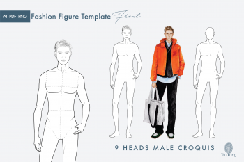 Male Fashion Figure Templates - 9 Heads Fashion Croquis - Torang