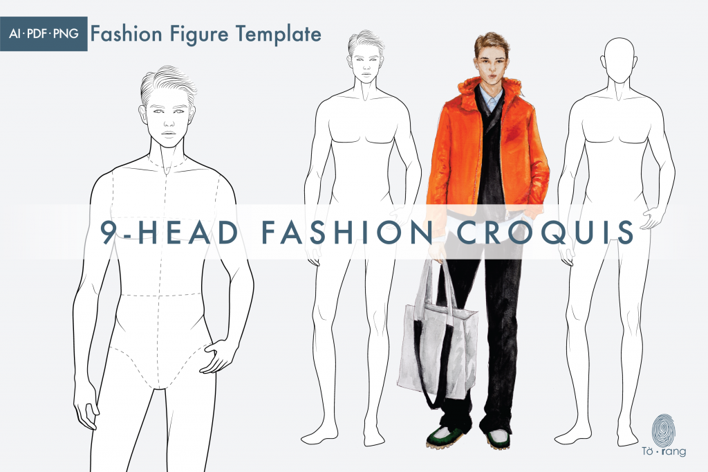 Male Fashion Figure Templates, 9-Head Fashion Croquis, Fashion ...