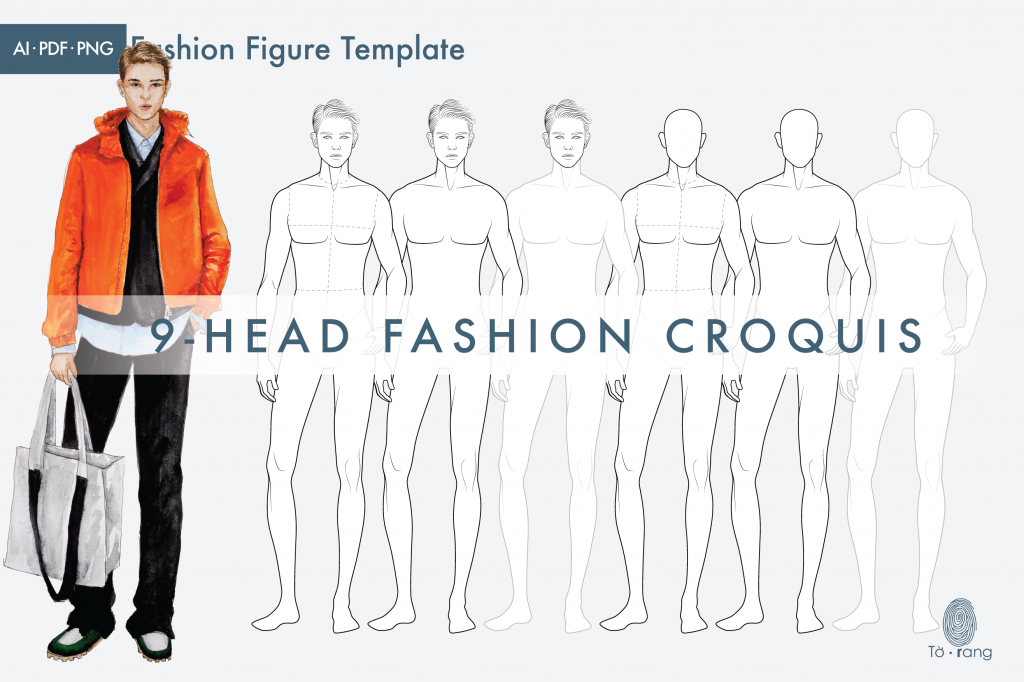 Male Fashion Figure Templates, 9-Head Fashion Croquis, Fashion ...