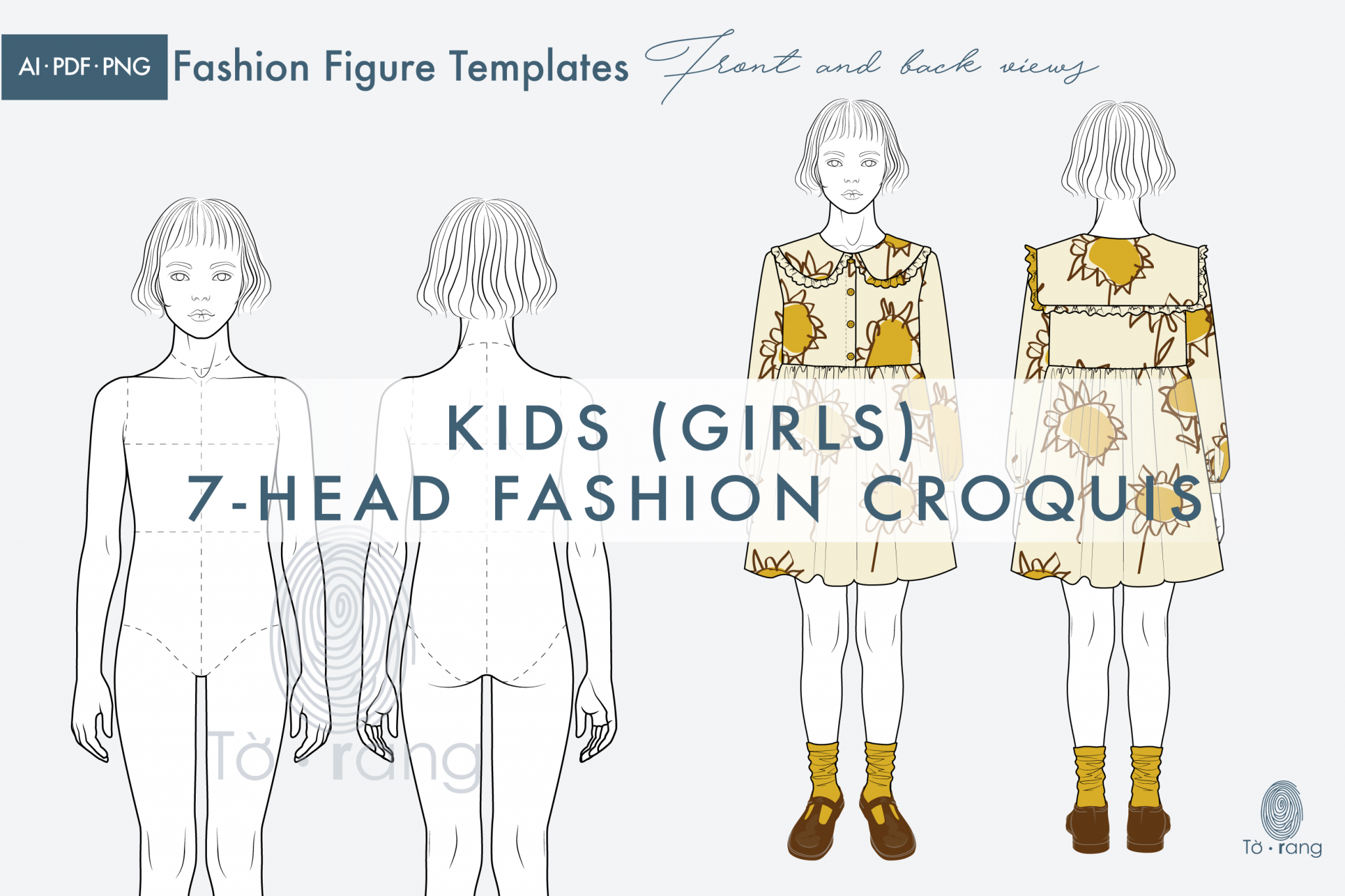 Kids (Girls) Fashion Figure Templates, Children's Croquis, 7-Head ...