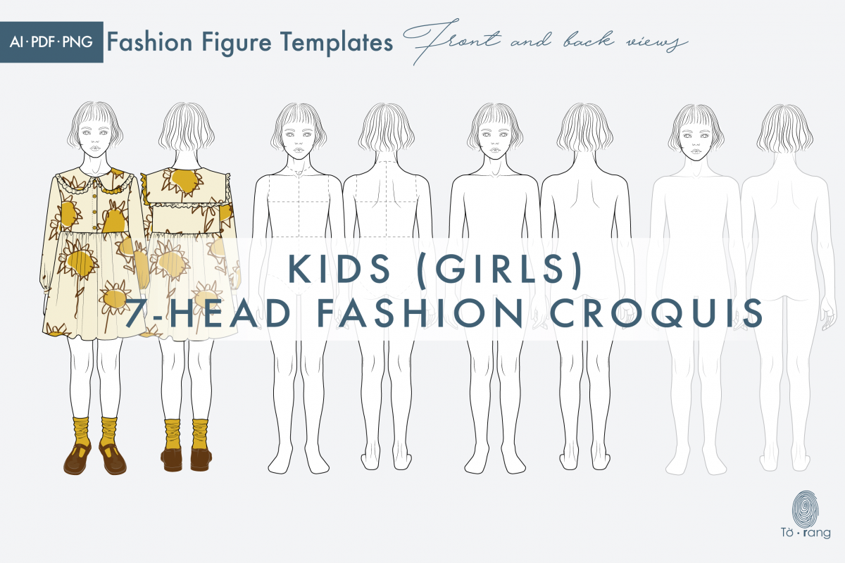 Kids (Girls) Fashion Figure Templates, Children's Croquis, 7-Head ...