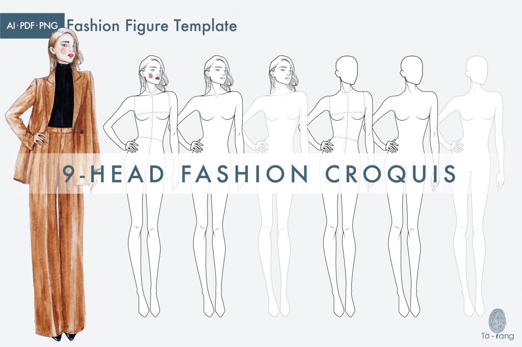 Figure Female Fashion Croquis Template, Fashion Illustration, 9-Head ...