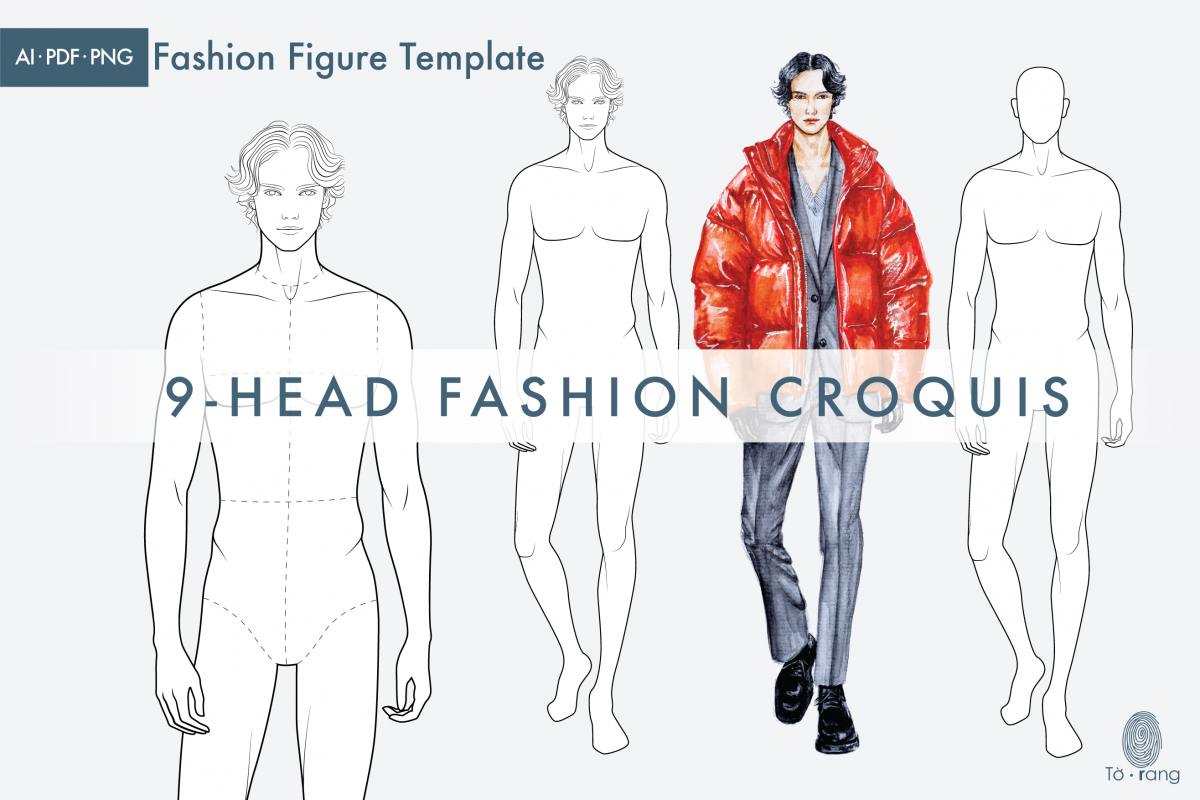 Female Fashion Croquis Templates, Front and Back, 3 Different Colored ...