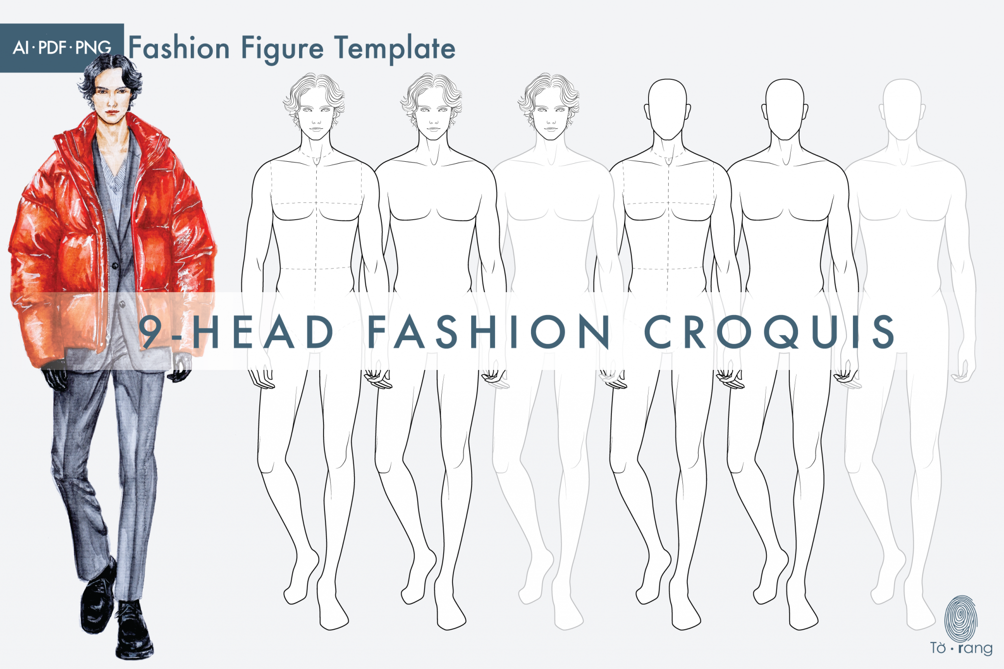 Male Croquis For Fashion Illustration, 9-Head Fashion Figure Template ...