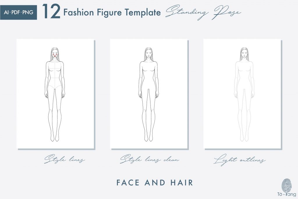 Female Standing Pose Croquis Bundle, 9-Head Fashion Figure, Female ...