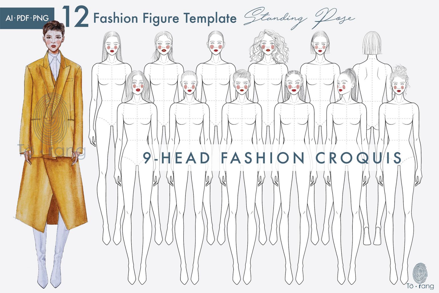 Male Croquis for Fashion Illustration, 9-Head Fashion Figure Template ...
