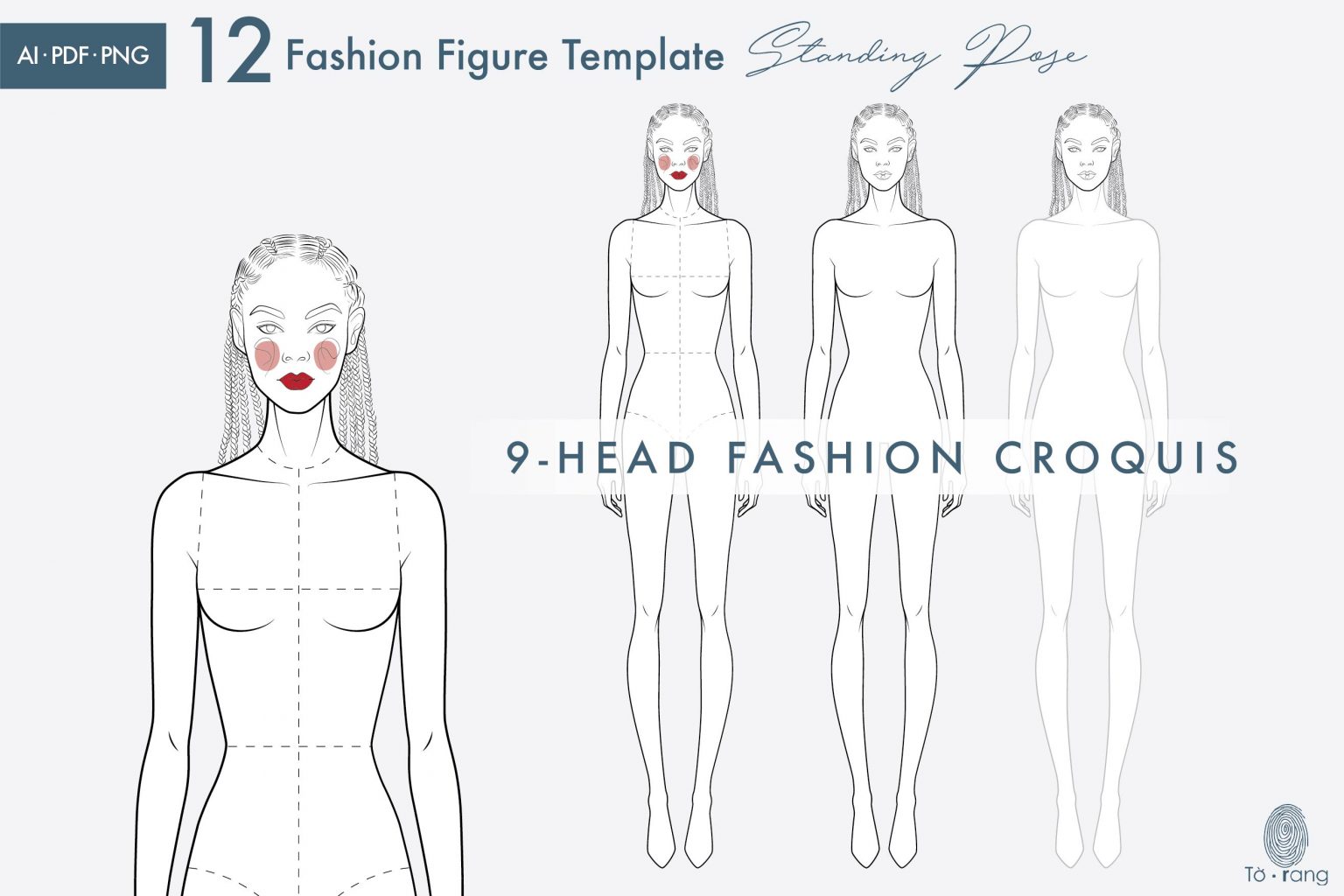 Female Standing Pose Croquis Bundle, 9-Head Fashion Figure, Female ...