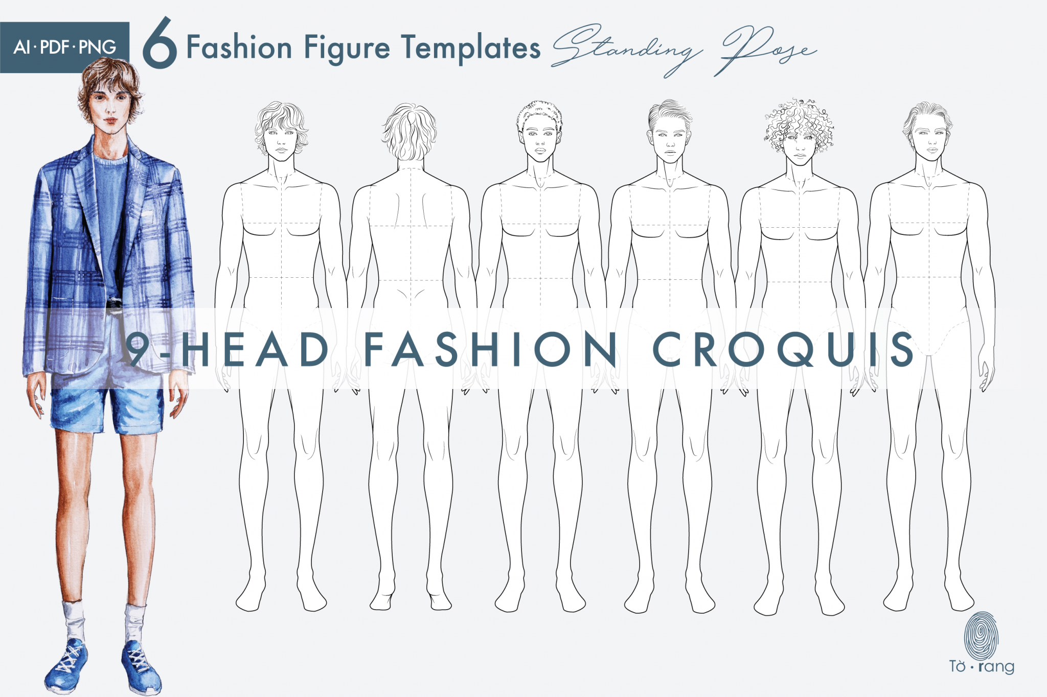 Male Croquis for Fashion Illustration, 9-Head Fashion Figure Template ...