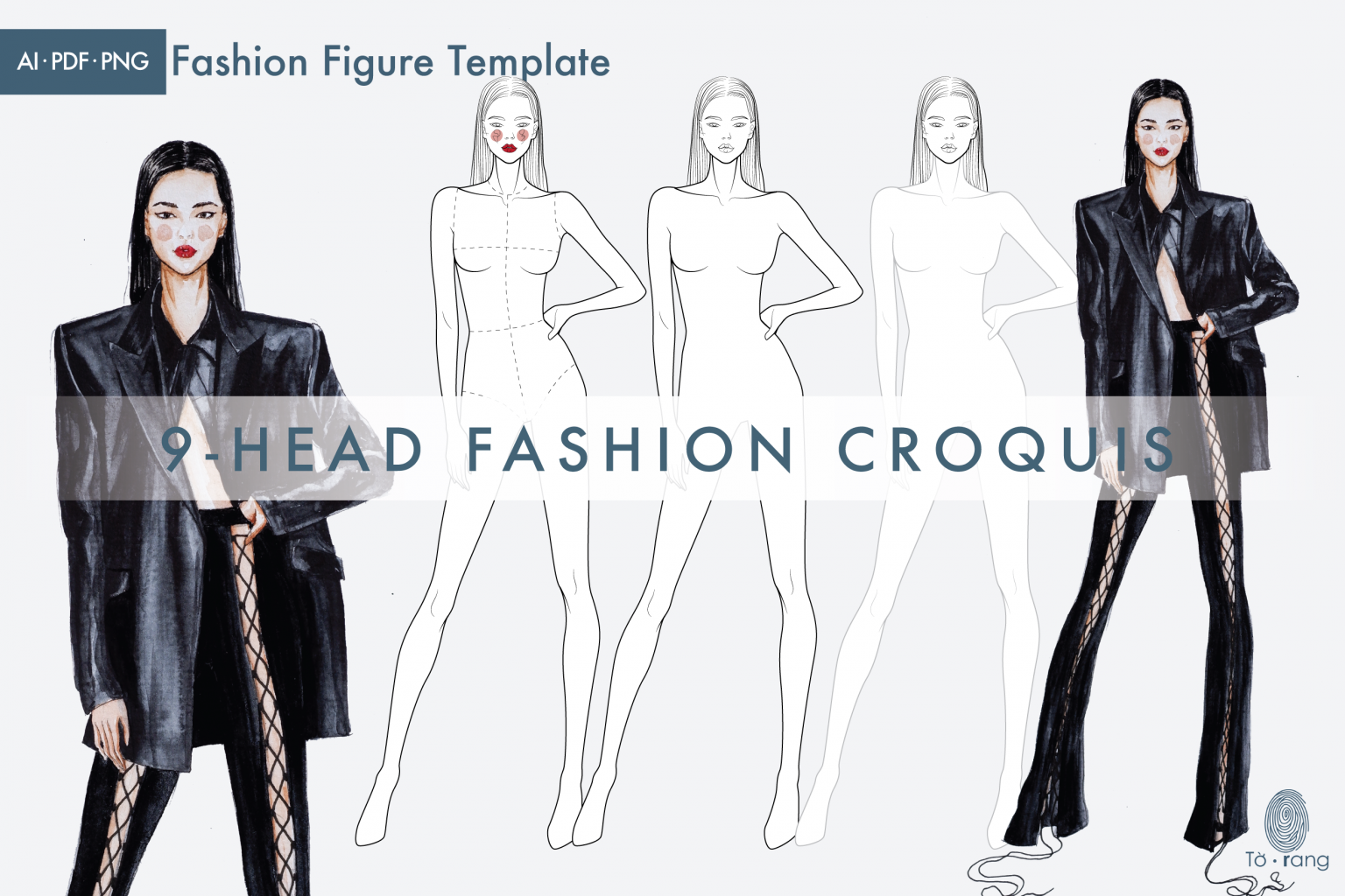 Female Fashion Figure Template, 9-Head Fashion Croquis, Croquis ...