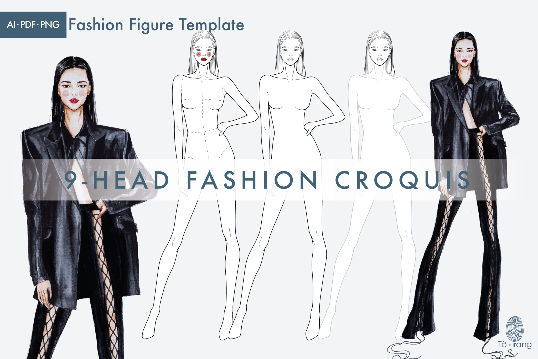 Female Fashion Figure Template, 9-Head Fashion Croquis, Croquis ...