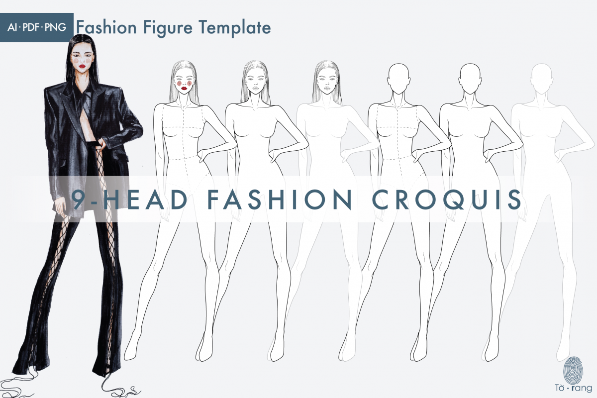 Female Fashion Figure Template, 9-Head Fashion Croquis, Figure Drawing ...