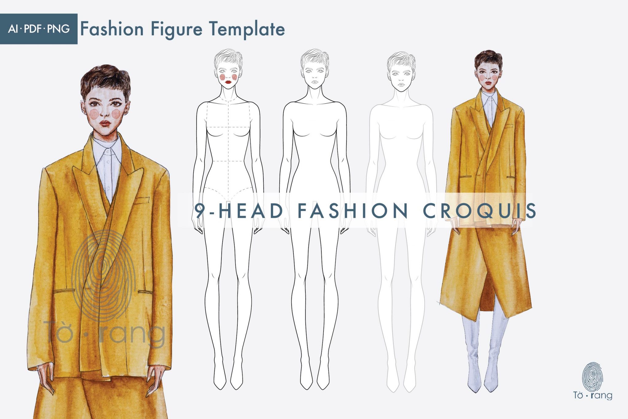 Female Fashion Figure Template, 9-Head Fashion Croquis, Croquis ...