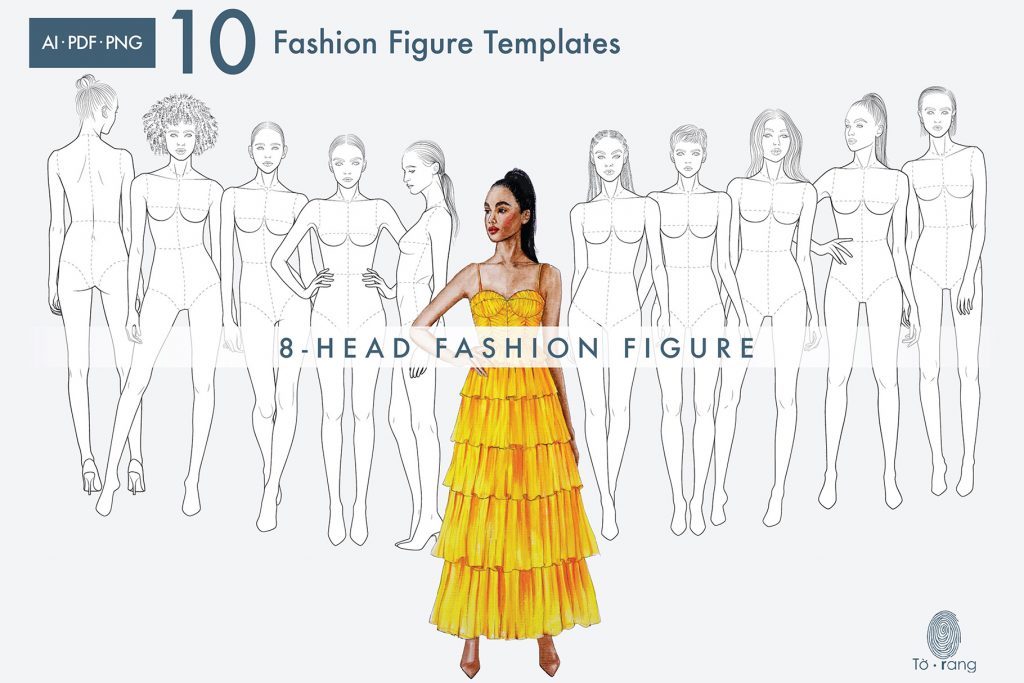 Female Fashion Figure Template, Catwalk Model, 9 Head Fashion Croquis ...