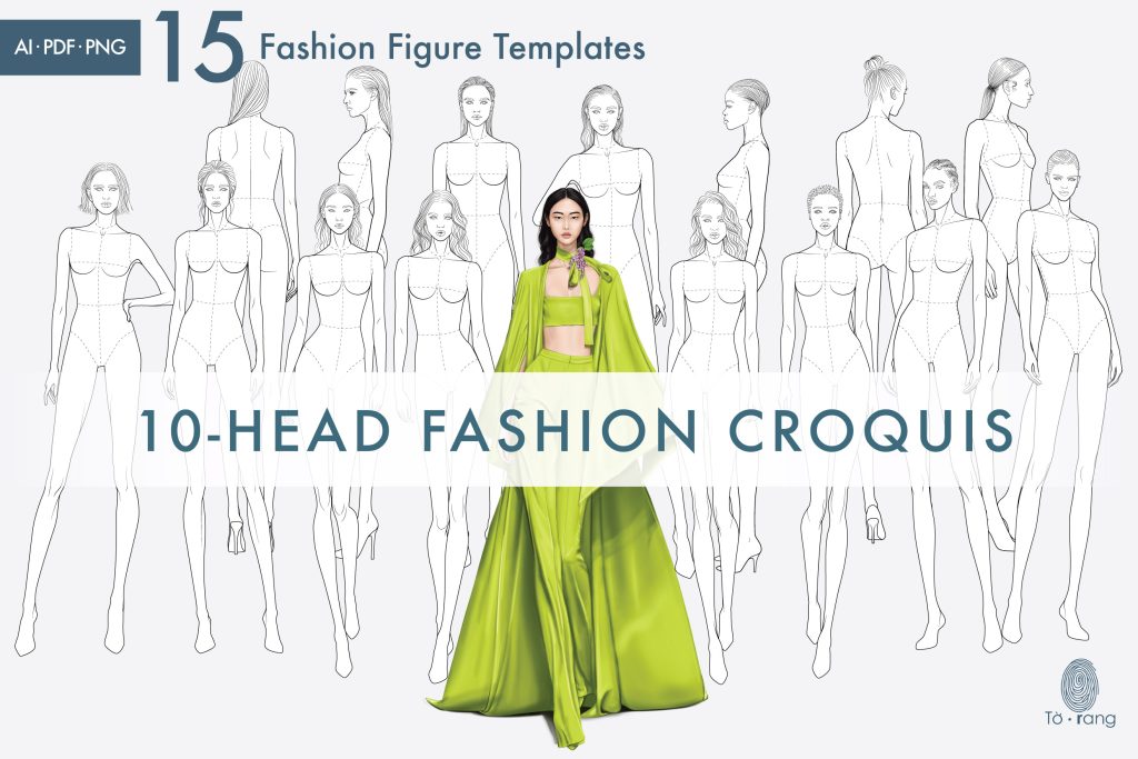 15 Female Fashion Figure Templates, 10-Head Figure, Croquis Templates ...