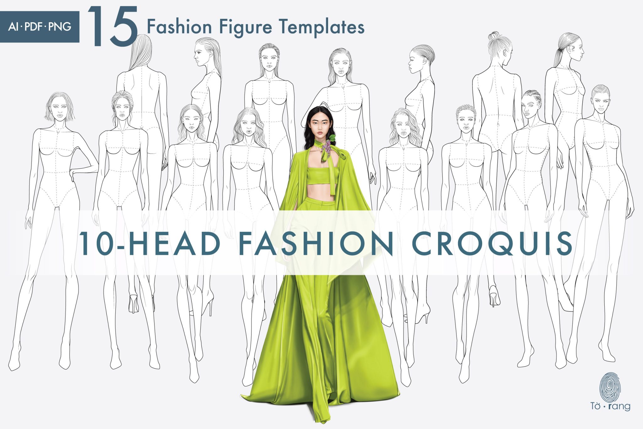 15 Female Fashion Figure Templates, 10-Head Figure, Croquis Templates ...
